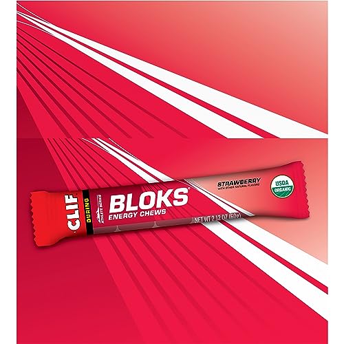 CLIF BLOKS - Strawberry Flavor - Energy Chews - Non-GMO - Plant Based - Fast Fuel for Cycling and Running - Quick Carbohydrates and Electrolytes - 2.12 oz. (18 Count)