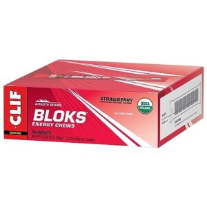 CLIF BLOKS - Strawberry Flavor - Energy Chews - Non-GMO - Plant Based - Fast Fuel for Cycling and Running - Quick Carbohydrates and Electrolytes - 2.12 oz. (18 Count)