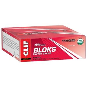 CLIF BLOKS - Strawberry Flavor - Energy Chews - Non-GMO - Plant Based - Fast Fuel for Cycling and Running - Quick Carbohydrates and Electrolytes - 2.12 oz. (18 Count)