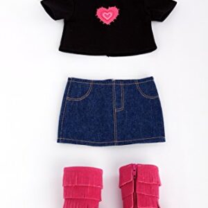 - Rock Star - 3 Piece Outfit - T-Shirt, Denim Skirt and Pink Boots - Clothes Fits 18 Inch Doll (Doll Not Included)