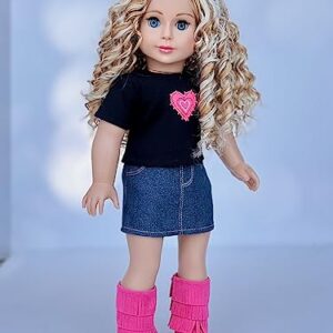 - Rock Star - 3 Piece Outfit - T-Shirt, Denim Skirt and Pink Boots - Clothes Fits 18 Inch Doll (Doll Not Included)