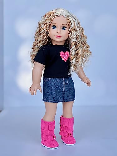 - Rock Star - 3 Piece Outfit - T-Shirt, Denim Skirt and Pink Boots - Clothes Fits 18 Inch Doll (Doll Not Included)