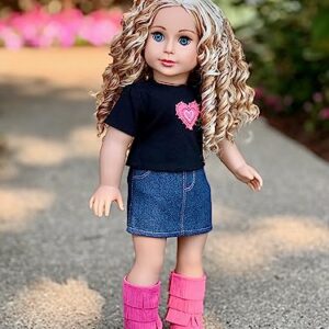 - Rock Star - 3 Piece Outfit - T-Shirt, Denim Skirt and Pink Boots - Clothes Fits 18 Inch Doll (Doll Not Included)