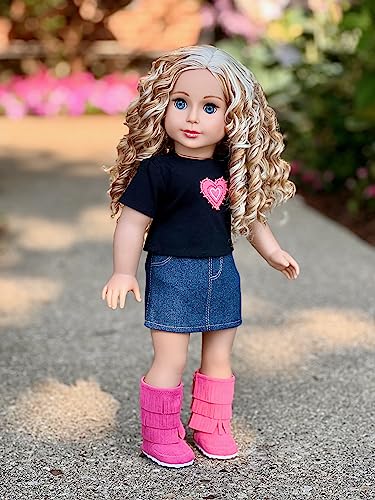 - Rock Star - 3 Piece Outfit - T-Shirt, Denim Skirt and Pink Boots - Clothes Fits 18 Inch Doll (Doll Not Included)