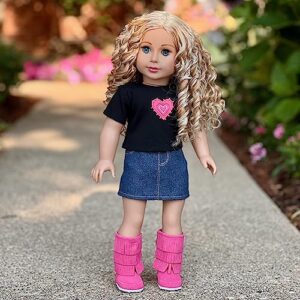 - Rock Star - 3 Piece Outfit - T-Shirt, Denim Skirt and Pink Boots - Clothes Fits 18 Inch Doll (Doll Not Included)