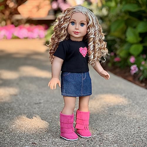 - Rock Star - 3 Piece Outfit - T-Shirt, Denim Skirt and Pink Boots - Clothes Fits 18 Inch Doll (Doll Not Included)