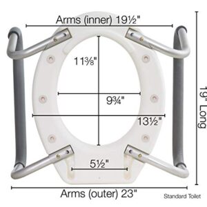 Essential Medical Supply Raised Elevated Toilet Seat Riser for an Elongated Toilet with Padded Aluminum Arms for Support and Compatible with Toilet Seat, Elongated, 19 x 14 x 3.5