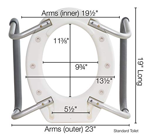 Essential Medical Supply Raised Elevated Toilet Seat Riser for an Elongated Toilet with Padded Aluminum Arms for Support and Compatible with Toilet Seat, Elongated, 19 x 14 x 3.5