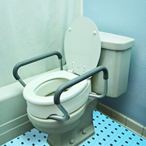 Essential Medical Supply Raised Elevated Toilet Seat Riser for an Elongated Toilet with Padded Aluminum Arms for Support and Compatible with Toilet Seat, Elongated, 19 x 14 x 3.5