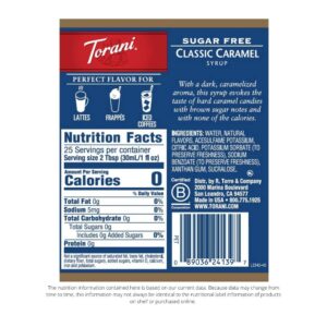 Torani Sugar Free Syrup, Classic Caramel, 25.4 Oz, Pack of 4