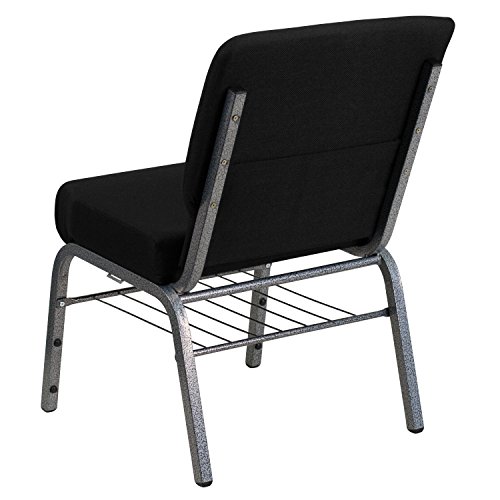 Flash Furniture HERCULES Series 21''W Church Chair in Black Fabric with Book Rack - Silver Vein Frame