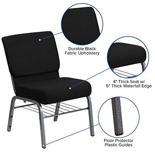 Flash Furniture HERCULES Series 21''W Church Chair in Black Fabric with Book Rack - Silver Vein Frame