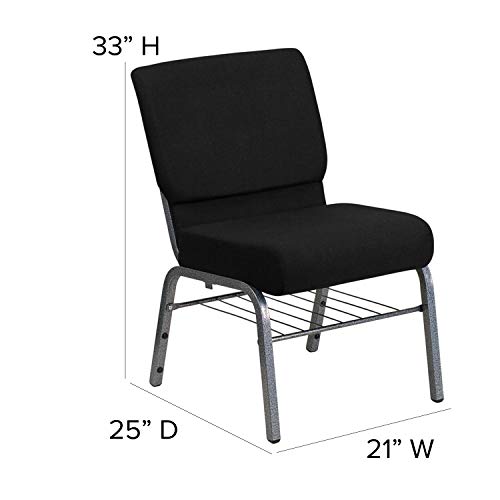 Flash Furniture HERCULES Series 21''W Church Chair in Black Fabric with Book Rack - Silver Vein Frame