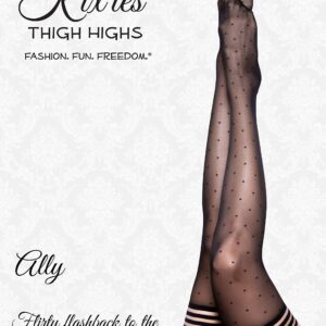 Kix'ies Thigh Highs | Thigh High Womens Stockings with No Slip Grip Stay Ups Thigh Bands | Womens Thigh High Stockings | Sexy Thigh High Stockings & Lingerie for Women (Ally Black Polka Dot | 1304D)