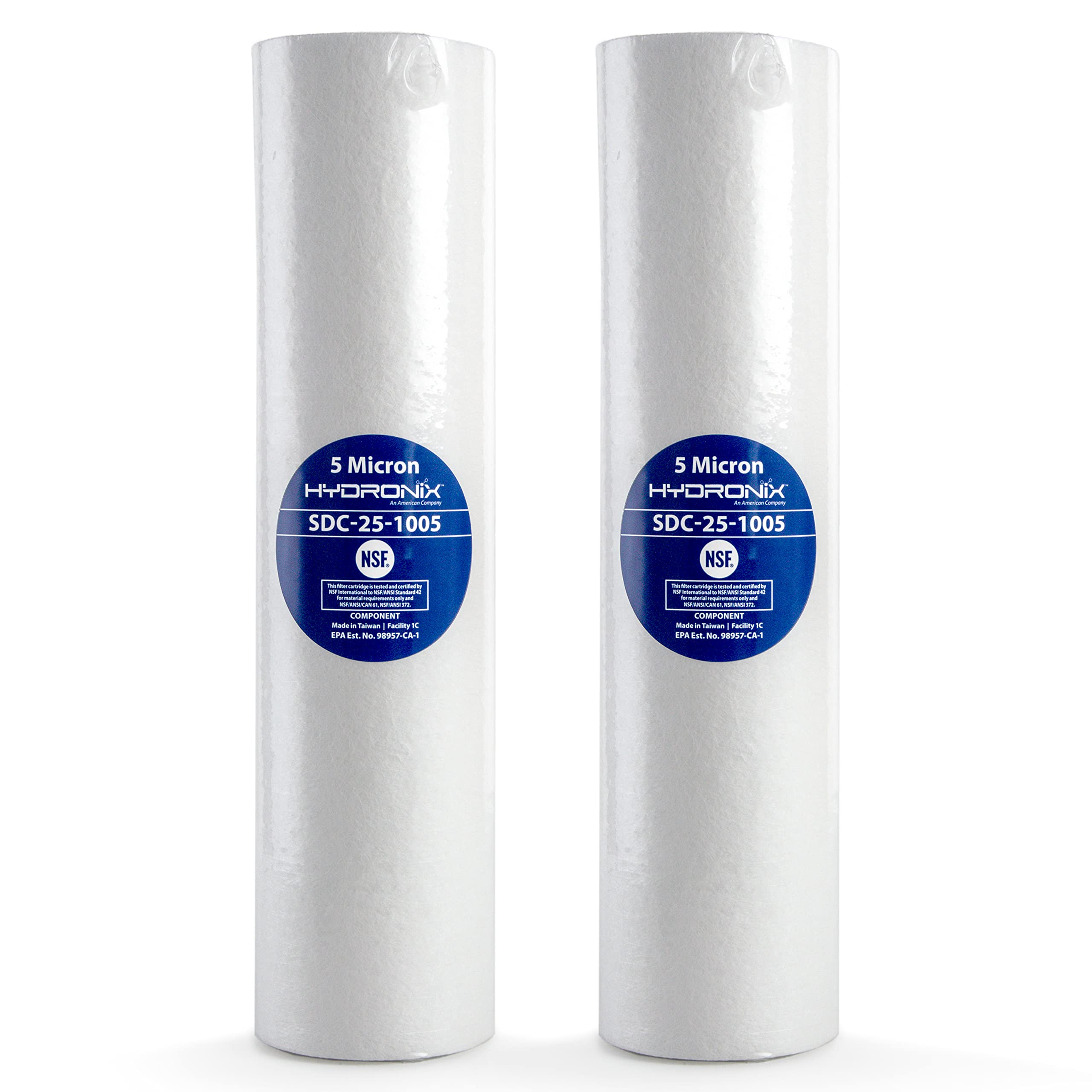 Hydronix SDC-25-1005 Whole House RO Reverse Osmosis Sediment Water Filter Cartridge 2.5" x 10" - 5 Micron (2 Pack)