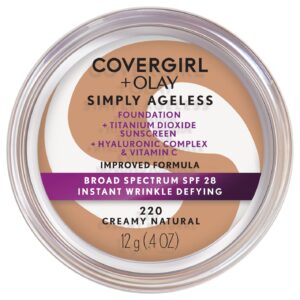 covergirl & olay simply ageless instant wrinkle-defying foundation, creamy natural 0.44 fl oz (pack of 1)