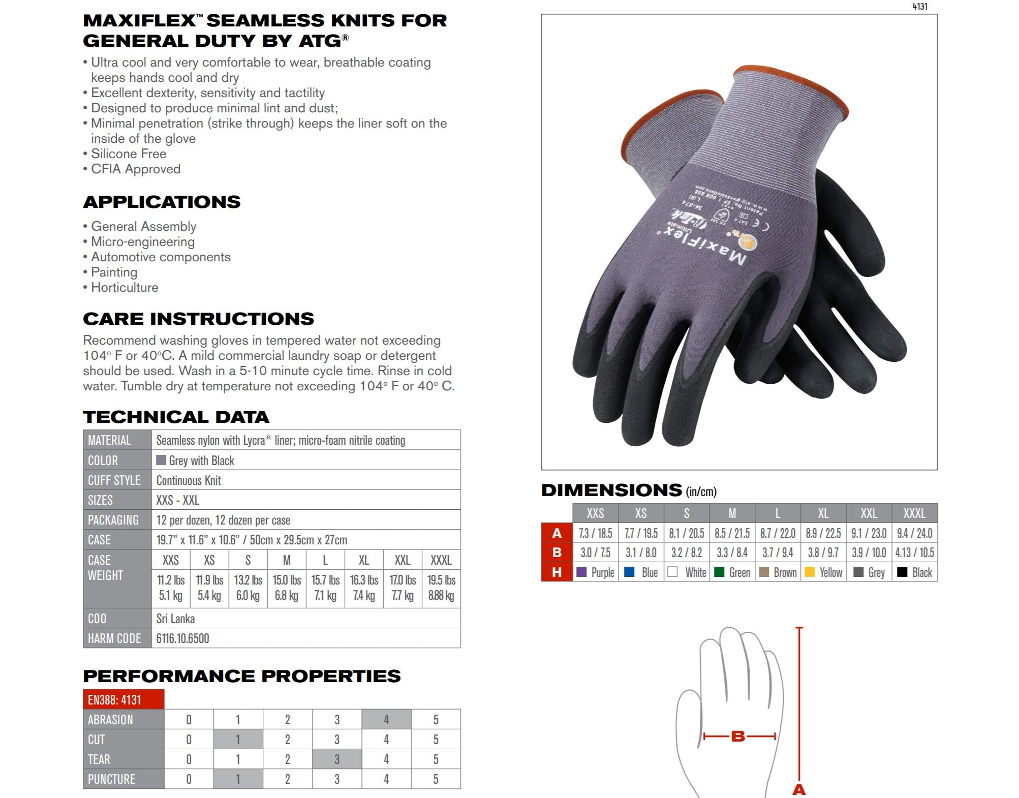 ATG 34-874 Maxiflex Ultimate - Nylon, Micro-Foam Nitrile Grip Gloves - Black/Gray - X-Large - 12 Pairper Pack