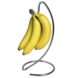 freestanding banana holder, by home basics (satin nickel) | metal banana hanger | banana tree hanger with hook and base for countertop and table