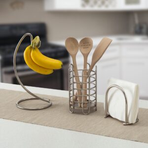 Freestanding Banana Holder, By Home Basics (Satin Nickel) | Metal Banana Hanger | Banana Tree Hanger with Hook and Base for Countertop and Table