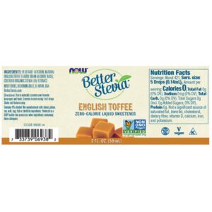 NOW Foods, Better Stevia, Liquid Zero-Calorie Sweetener, English Toffee, Low Glycemic Impact, Kosher, 2-Ounce