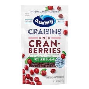 ocean spray® craisins®, 50% less sugar dried cranberries, dried fruit, 5 oz pouch (pack of 1)