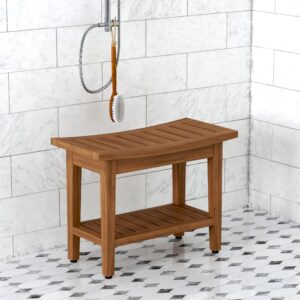 AquaTeak Patented 24" Maluku Teak Shower Bench with Shelf