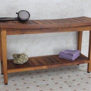 AquaTeak Patented 36" Maluku Teak Shower Bench with Shelf