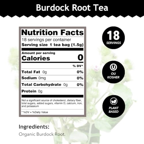 Buddha Teas - Burdock Root - Organic Herbal Tea - For Health & Wellbeing - With Antioxidants, Minerals & Vitamin C - Caffeine Free - 100% Kosher & Non-GMO - 18 Tea Bags (Pack of 1)