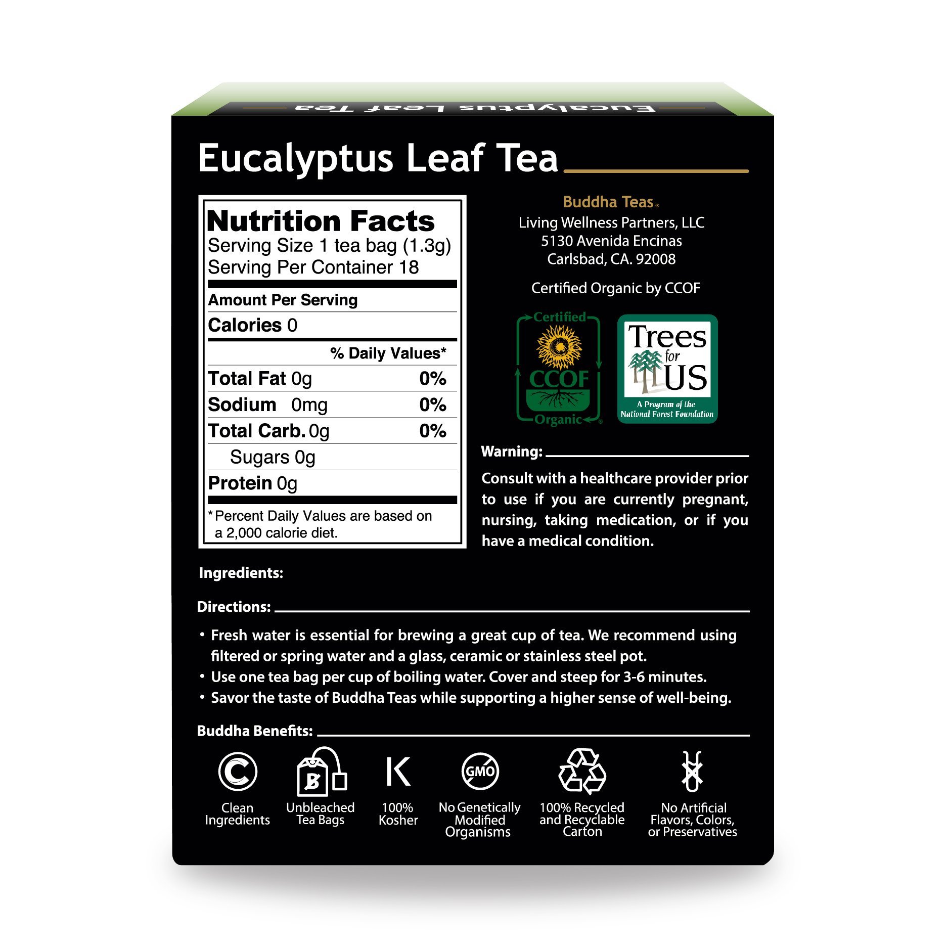 Buddha Teas Organic Eucalyptus Tea - OU Kosher, USDA Organic, CCOF Organic, 18 Bleach-Free Tea Bags