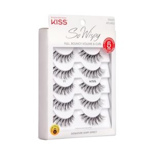 KISS So Wispy, False Eyelashes, Style #11', 12 mm, Includes 5 Pairs Of Lashes, Contact Lens Friendly, Easy to Apply, Reusable Strip Lashes, Glue On, Mulitpack