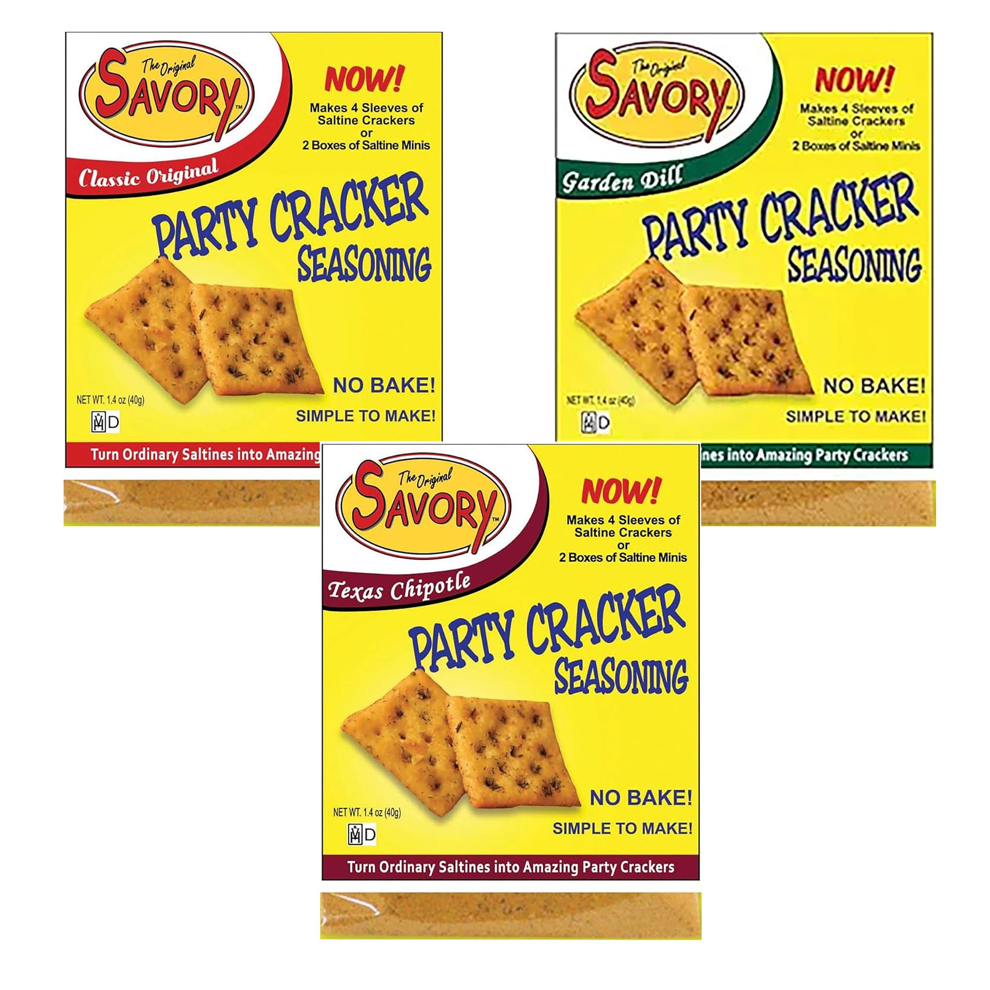 Savory Saltine Seasoning, 1.4 Ounce, Sampler Set, 3 Flavors, 6 Pack