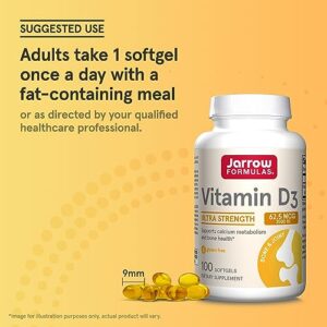 Jarrow Formulas Vitamin D3 62.5 mcg (2,500 IU) - 100 Servings (Softgels) - Bone Health, Immune Support & Calcium Metabolism Support - Vitamin D Supplement - D3 Vitamins - 2500 Vitamin D - Gluten Free