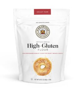 king arthur high gluten flour, contains wheat flour (wheat flour, malted barley flour) high protein, 3 lb, white, 48 ounces