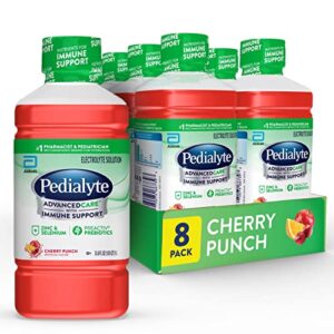 pedialyte advanced care electrolyte solution, 1 liter, 8 count, with preactive prebiotics, hydration drink, cherry punch