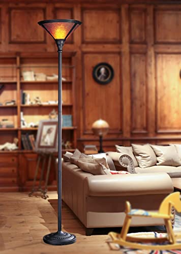 Cal Lighting BO-469 Floor Lamp with Mica Glass Shades, Rust Finish Antique Bronze, 23.5x16.8x9.5