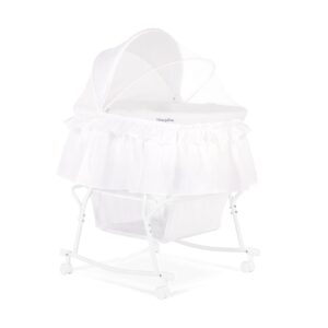 dream on me lacy portable 2-in-1 bassinet & cradle in white, lightweight baby bassinet with storage basket, adjustable and removable canopy