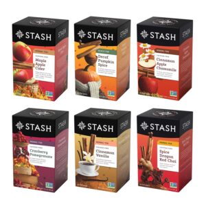 stash tea fall for autumn 6 flavor tea sampler, 6 boxes with 20 tea bags each (120 tea bags total)