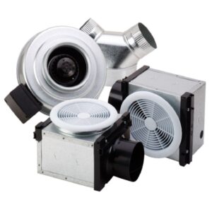 fantech pb370-2 series vent two locations - one fan width 17, height 17, depth 22, usa, inline bath fan kit, low noise (low sone), 370 cfm, remote mount fan, vent two locations - one fan