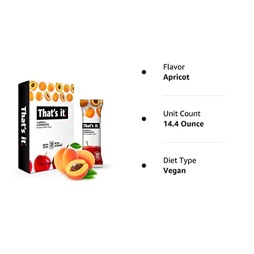 That's it. Apple + Apricot 100% Natural Real Fruit Bar, Best High Fiber Vegan, Gluten Free Healthy Snack, Paleo for Children & Adults, Non GMO No Added Sugar, No Preservatives Energy Food (12 Pack)