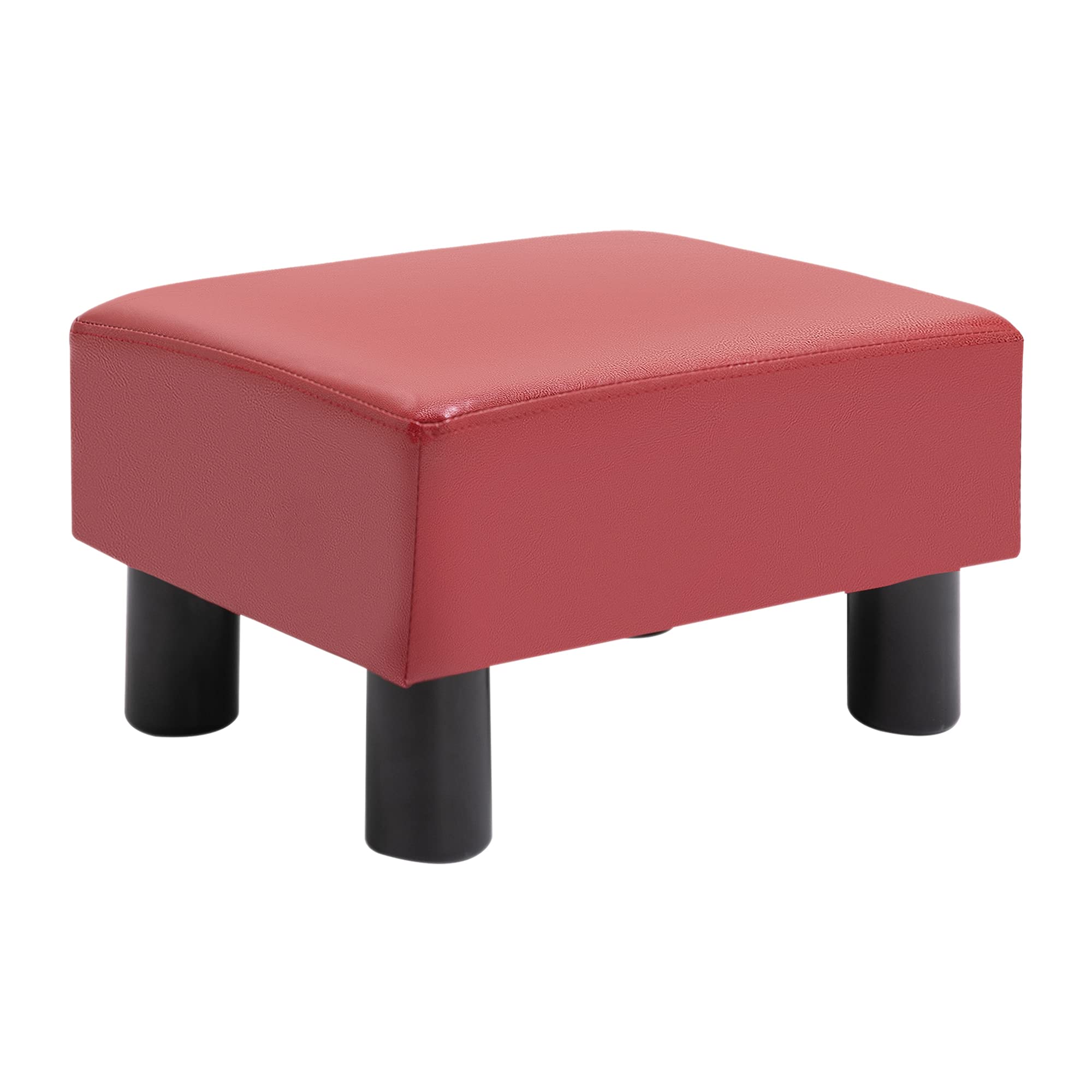 HOMCOM Ottoman Foot Rest, Small Foot Stool with Faux Leather Upholstery, Rectangular Ottoman Footrest with Padded Foam Seat and Plastic Legs, Red