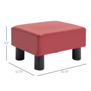 HOMCOM Ottoman Foot Rest, Small Foot Stool with Faux Leather Upholstery, Rectangular Ottoman Footrest with Padded Foam Seat and Plastic Legs, Red