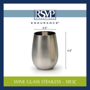 RSVP International Brushed Stainless Steel Barware Collection, Stemless Wine Glass, 18-Ounce