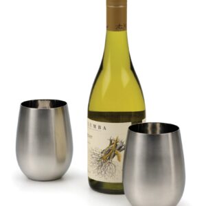 RSVP International Brushed Stainless Steel Barware Collection, Stemless Wine Glass, 18-Ounce