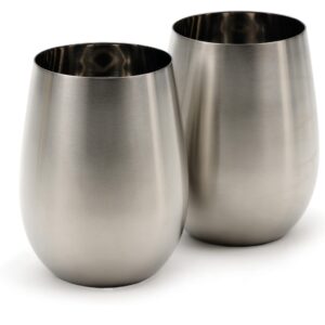 RSVP International Brushed Stainless Steel Barware Collection, Stemless Wine Glass, 18-Ounce