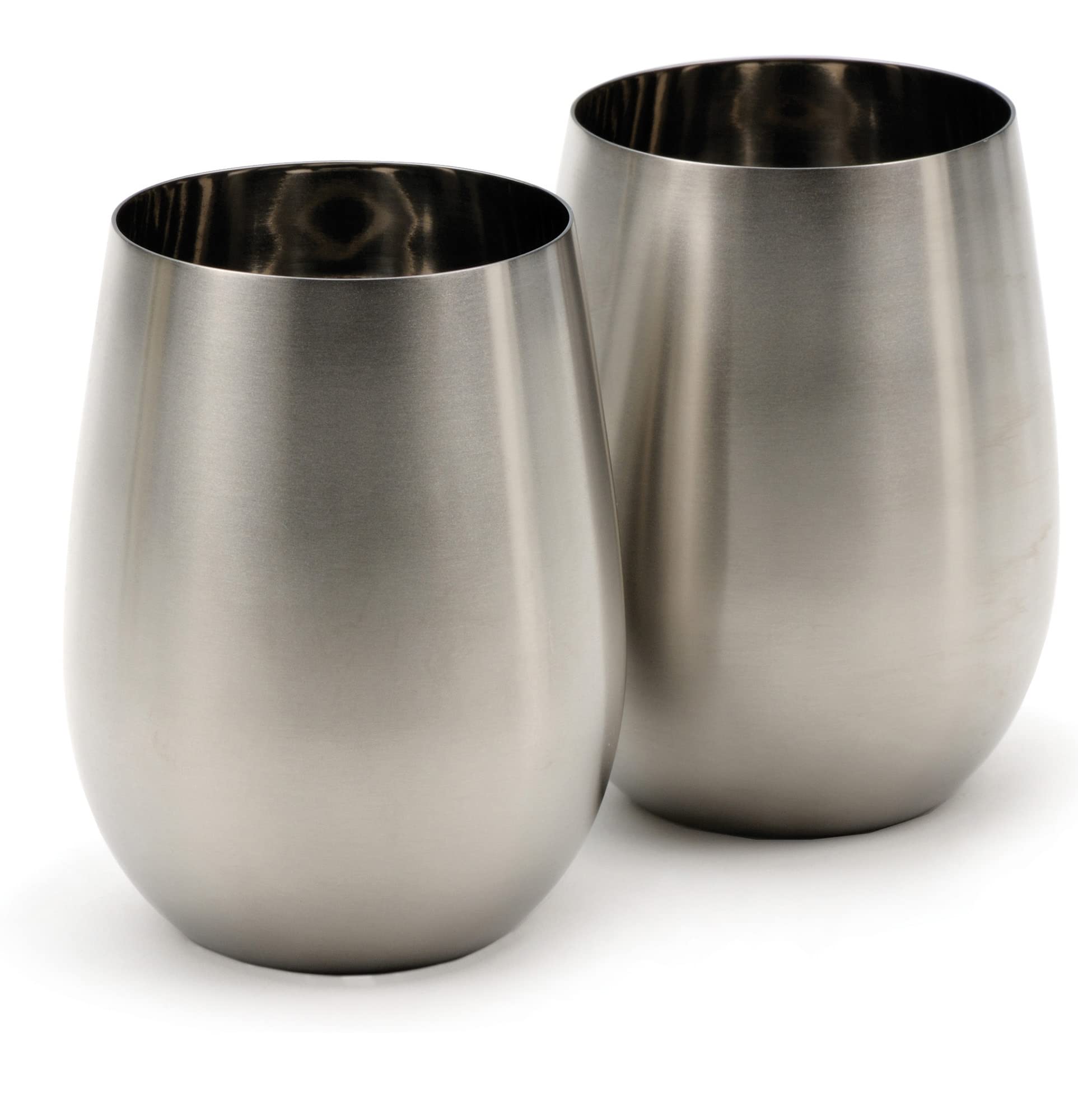 RSVP International Brushed Stainless Steel Barware Collection, Stemless Wine Glass, 18-Ounce