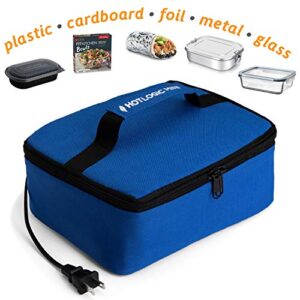 HOTLOGIC Mini Portable Electric Lunch Box Food Heater - Innovative Food Warmer and Heated Lunch Box for Adults Car/Home - Easily Cook, Reheat, and Keep Your Food Warm - Blue (120V)