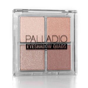 palladio eyeshadow quads, velvety pigmented blendable matte, metallic and shimmer finishes, creamy formula, four way quad eye shadow palette, talc-free (ballerina)