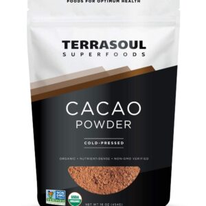 Terrasoul Superfoods Raw Organic Cacao Powder, 16 Oz, Rich Chocolate Goodness for Baking, Smoothies, and Blissful Hot Cocoa