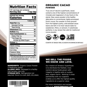 Terrasoul Superfoods Raw Organic Cacao Powder, 16 Oz, Rich Chocolate Goodness for Baking, Smoothies, and Blissful Hot Cocoa