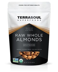 terrasoul superfoods raw unpasteurized organic almonds (sproutable), 2 lbs